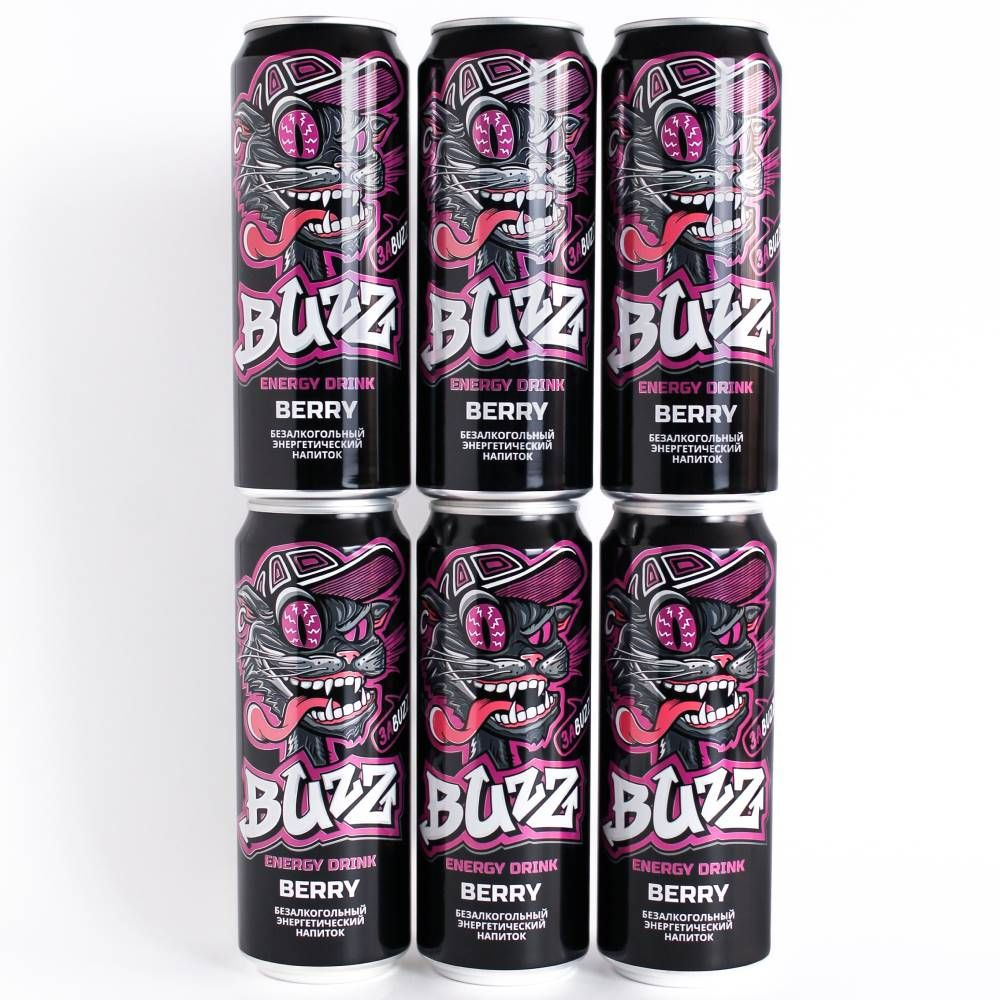 Энергетический напиток Buzz Berry (ягоды), набор энергетиков 6 х 0,45л ...