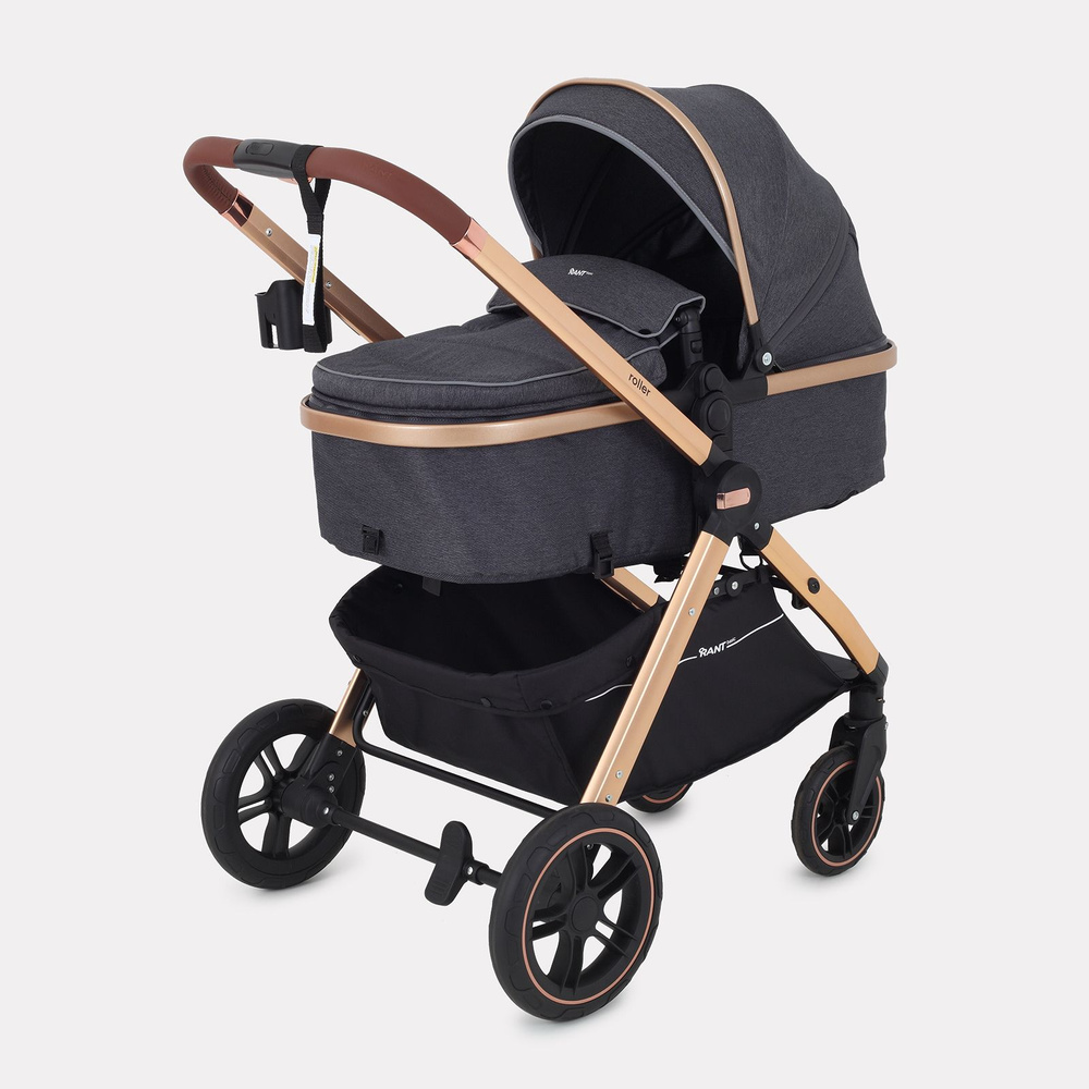 Коляска- трансформер Rant basic Roller Gold детская всесезонная с реверсивным блоком, Grey ...