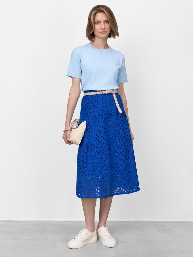 Юбка Женский Just Clothes синий Хлопок, размер 44 Без застежки Бег ...