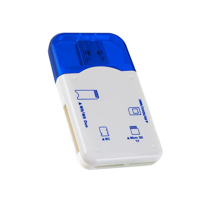 Устройство чтения карт памяти Perfeo Card Reader SD/MMC+Micro SD+MS+M2, (PF-VI-R010 Blue) синий ...