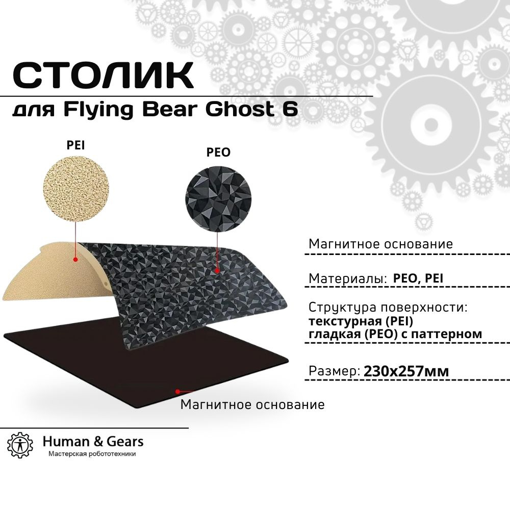 Стальной пружинный столик для Flying Bear Ghost 6, PEI + PEO лист, c ...