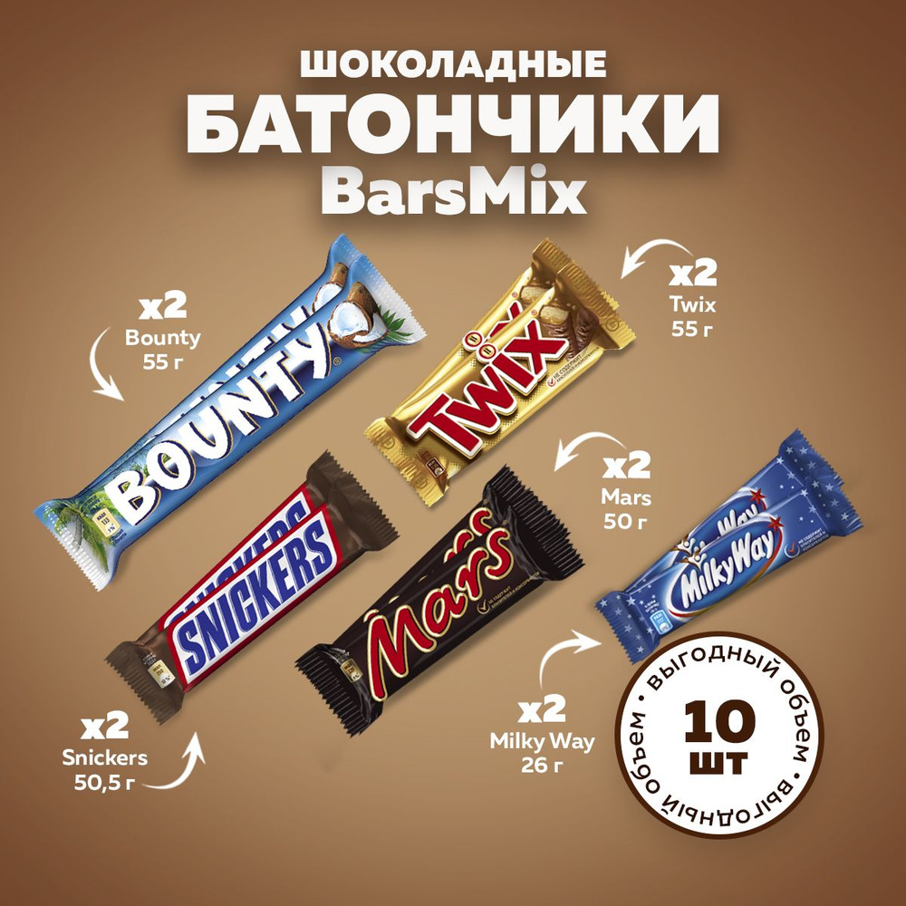 Ассорти BarsMix Bounty,TWIX,Snickers,Mars,Milkyway (2шт.) купить на ...