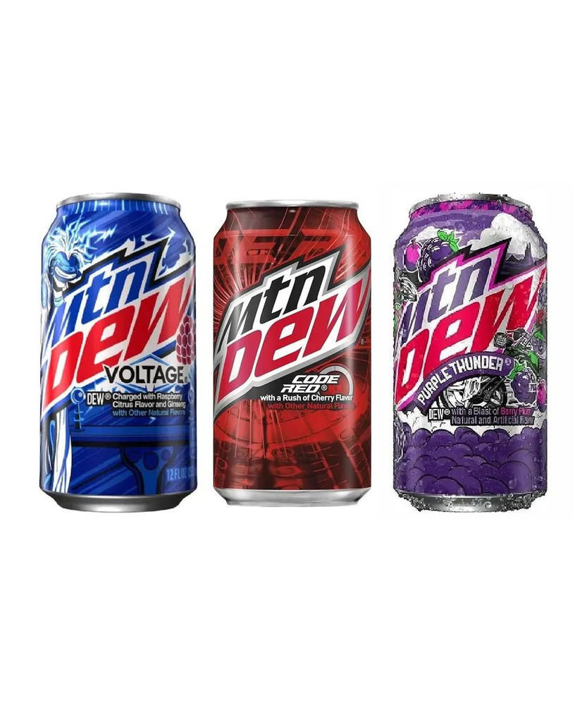 Набор из 3 газированных напитков Mountain Dew (Voltage, Code Red ...