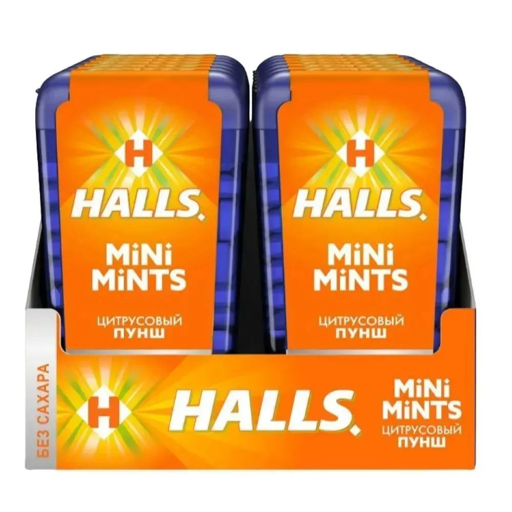 Леденцы HALLS Mini Mints без сахара со вкусом цитрусовый пунш, 12,5 г х ...