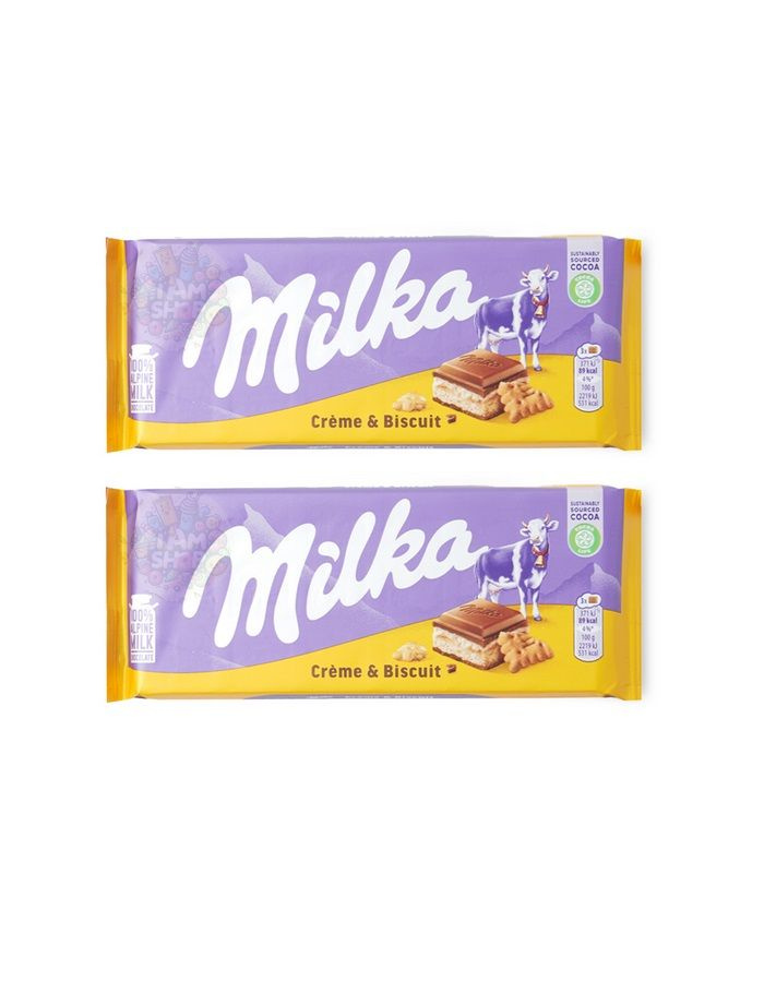 Шоколад молочный Milka Cream&Biscuit со вкусом ванили и кусочками ...