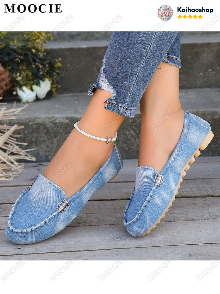 Мокасины Женский MOOCIE синий, размер 44 Без застёжки Лето Толстая подошва купить c доставкой на ...
