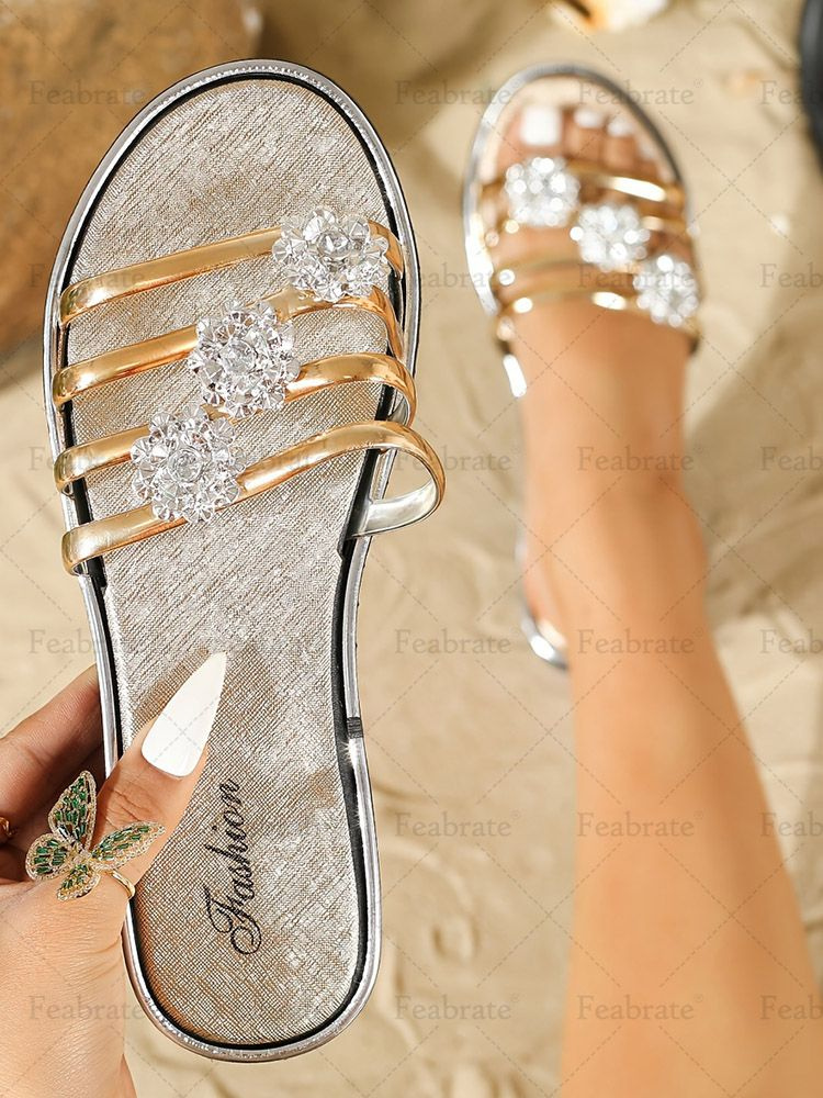 Шлепанцы Женский Feabrate, размер 37 Резина Однослойная подошва R (средняя) Без застёжки Стразы ...