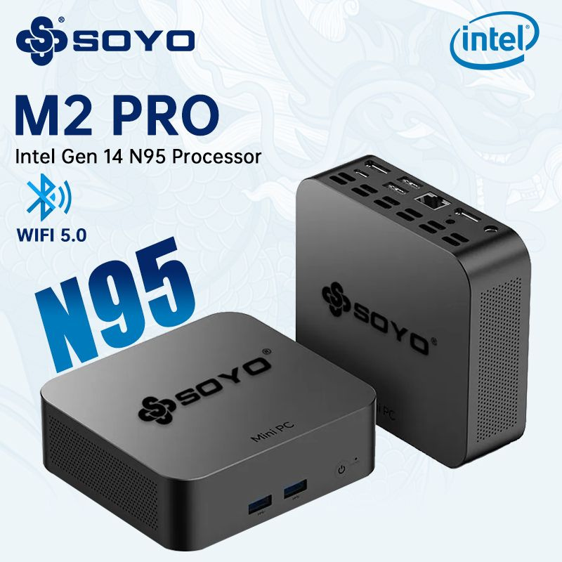 SOYO Мини-ПК M2/M2 PLUS/M4 PRO/M2 PRO (Intel N95, RAM 16 ГБ, SSD 512 ГБ, Intel UHD Graphics ...