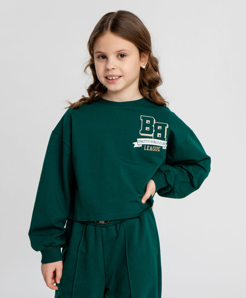 Свитшот Девочки Button Blue зеленый Футер, размер 140 Россия купить c ...