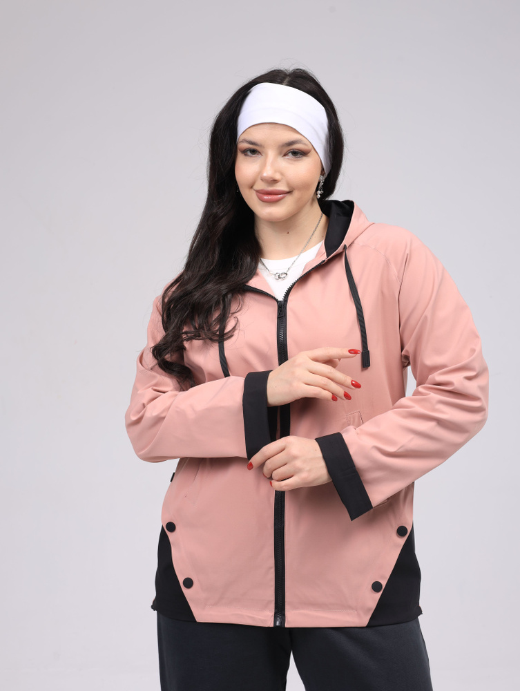 Ветровка Женский Jyldyz Кнопки розовая пудра капюшон Плащевка, размер 62 Длинный Демисезон ...