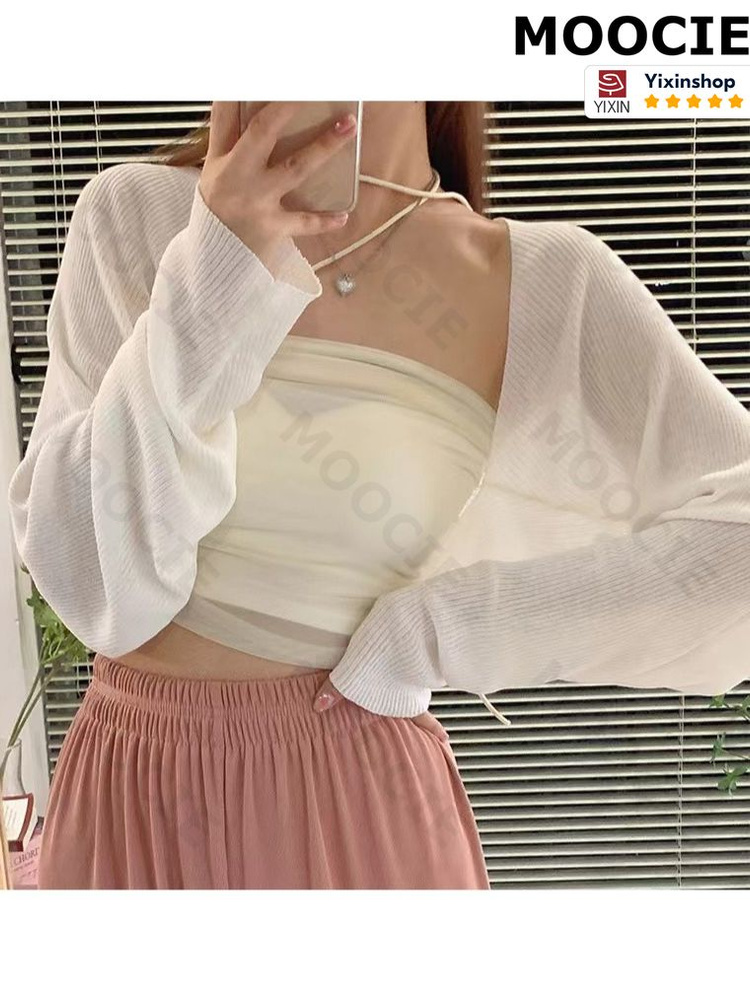 Болеро Женский MOOCIE белый, размер универсальный Без застежки, Другое Разрезы, Воротник Длинный ...