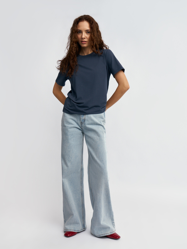 Футболка Женский Zolla черно-серый Короткий, размер 46 Хлопок, Модал Повседневный Китай, рост ...