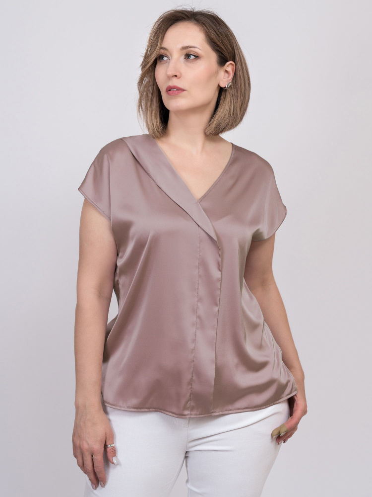 Блузка Женский Balsako пудровый Искусственный шелк Воротник Без рукавов ...