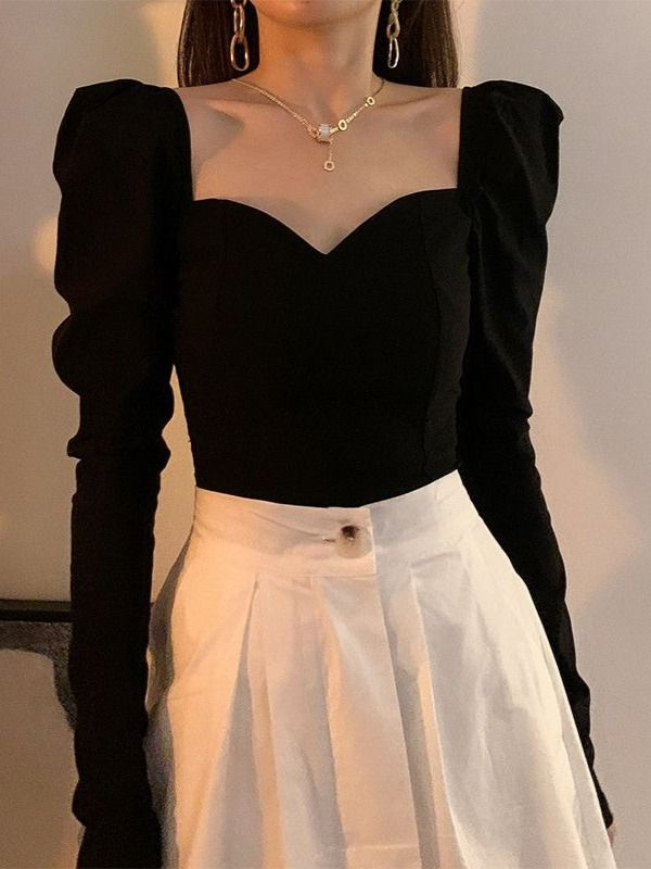 Топ Женский SYJWY черный, размер 44 Полиэфир Длинный Повседневный Китай Однотонный купить c ...