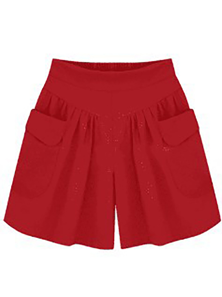 Юбка-шорты Женский SYJWY красный Полиэфирный шелк, размер 56 Эластичная Мини Карманы Однотонный ...