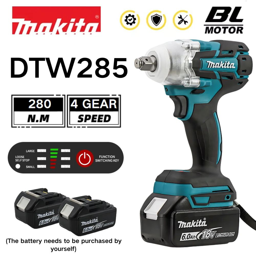 Makita Аккумуляторный ударный гайковерт DTW285 280NM 2 литийная батарея ...