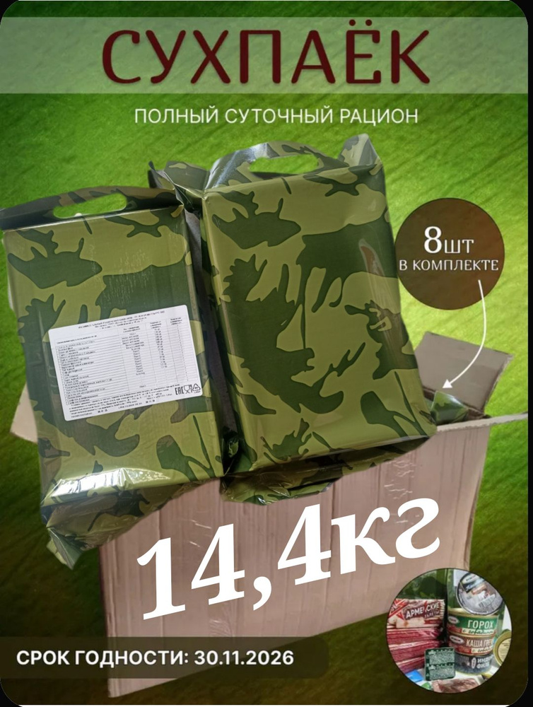 Суточный армейский сухой паек 8шт по 1800гр. ИРП купить на OZON по ...