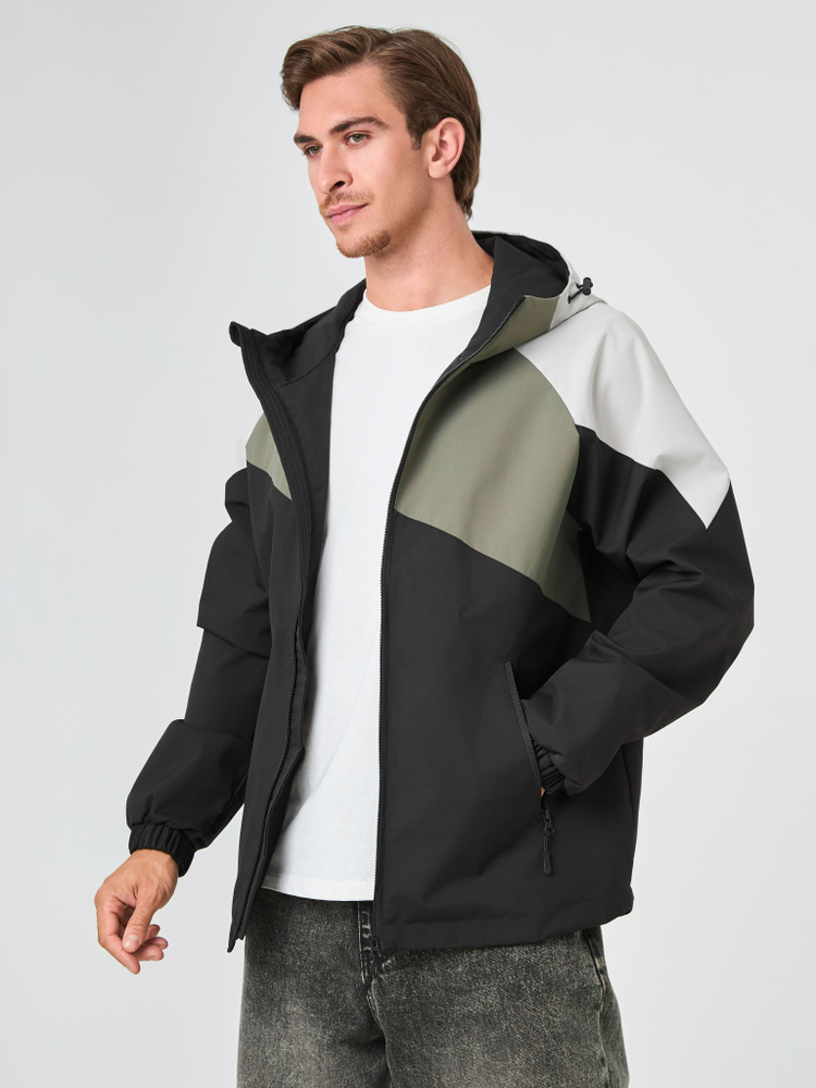 Ветровка Мужской KINGSO MENS черный, серо-зеленый капюшон Полиэстер, размер 56 Длинный Демисезон ...