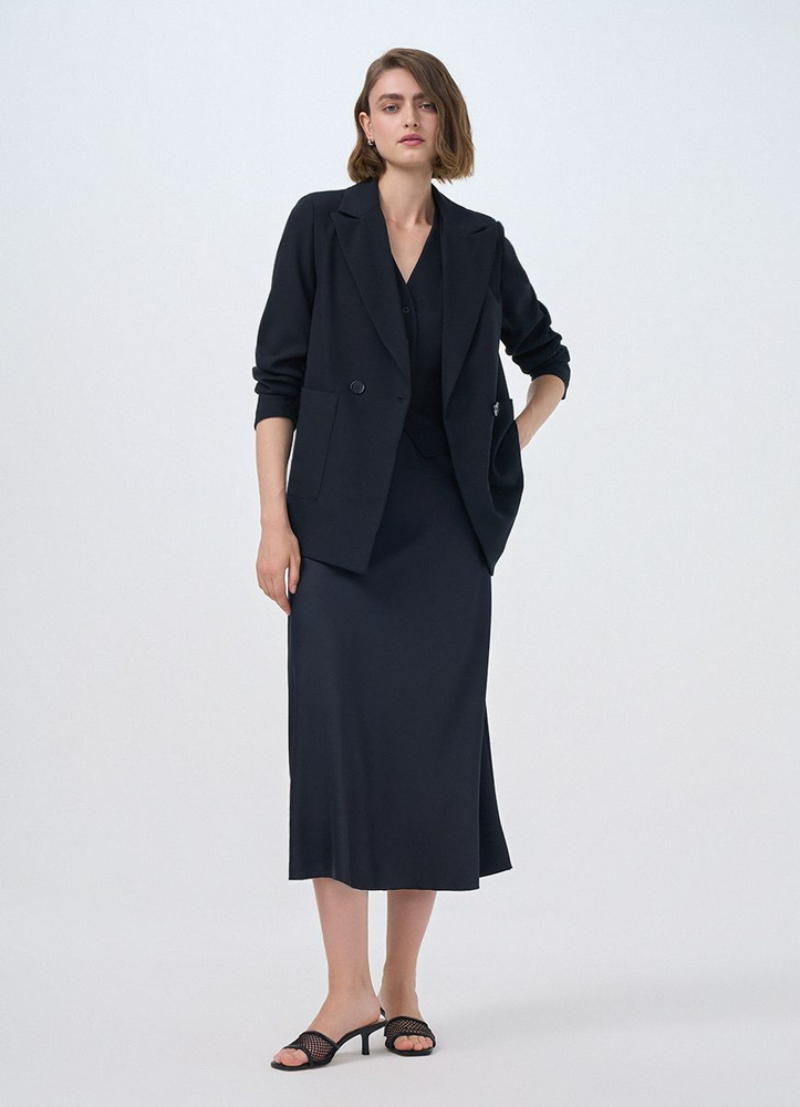 Пиджак Женский FUNDAY черный, размер 52, 54 Текстиль Карманы свободный Длинный Повседневный ...