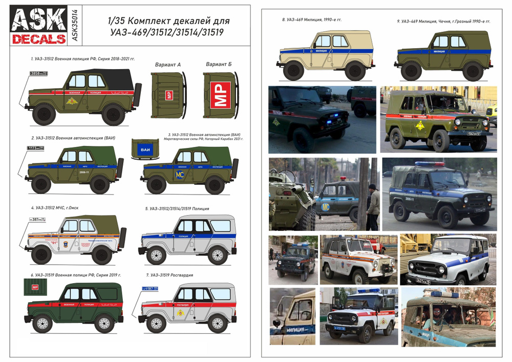 Декаль 1/35 УАЗ-469/31512/31514 (модель от Trumpeter) (ASK) купить на OZON по низкой цене ...