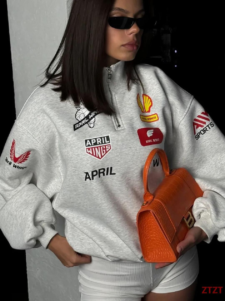 Толстовка Женский, Мужской APRIL WINGS Манжеты, Цепочка агатовый серый ...