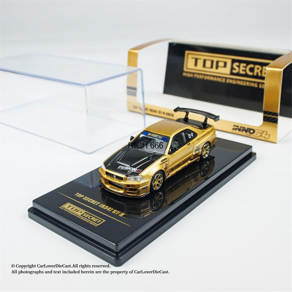 Машинка INNO MODELS 1/64 NISSAN R34 GT-R TOP SECRET gold Diecast Alloy Car Model Collection Gift ...