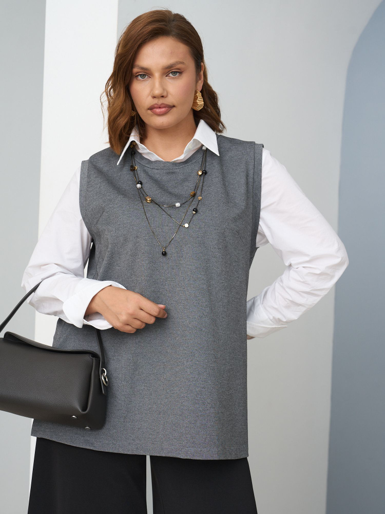 Жилет Женский SPARADA серый Трикотаж, размер 52, 54 свободный трикотажный Без застежки ...