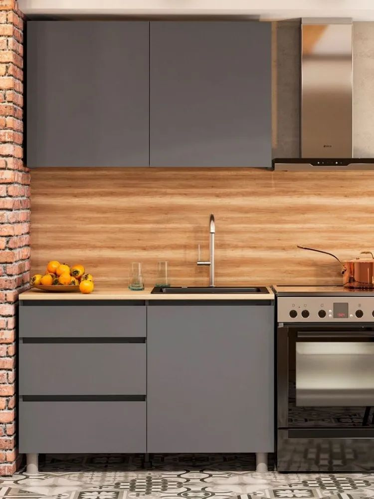 Кухонный гарнитур 1 2м ЛДСП Денвер графит дуб сонома со столешницей купить C доставкой на Ozon