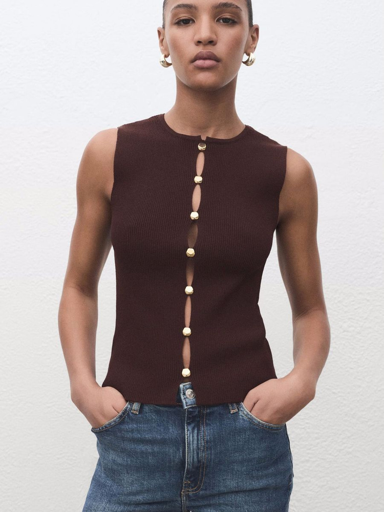 Топ Женский MANGO коричневый, размер 44, 46 Полиамид, Вискоза Повседневный Турция купить c ...