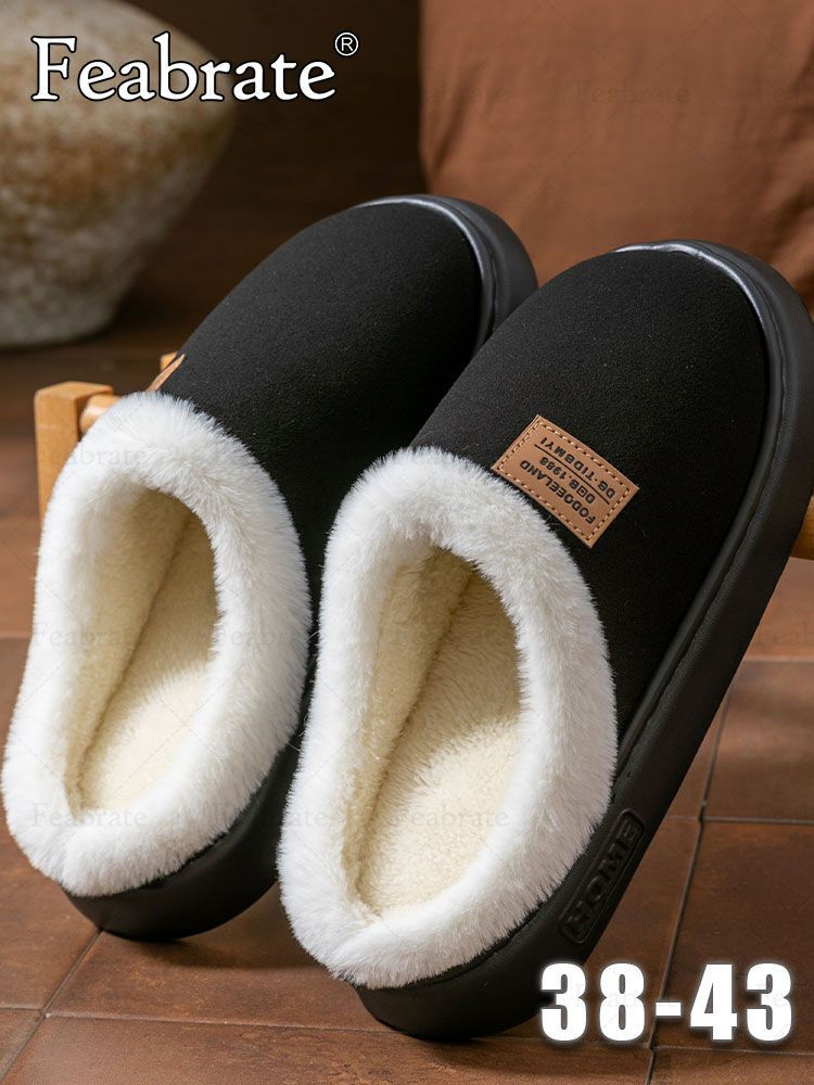 Тапочки Женский Feabrate, размер 42, 43 R (средняя) черный Маломерит Зима купить c доставкой на ...