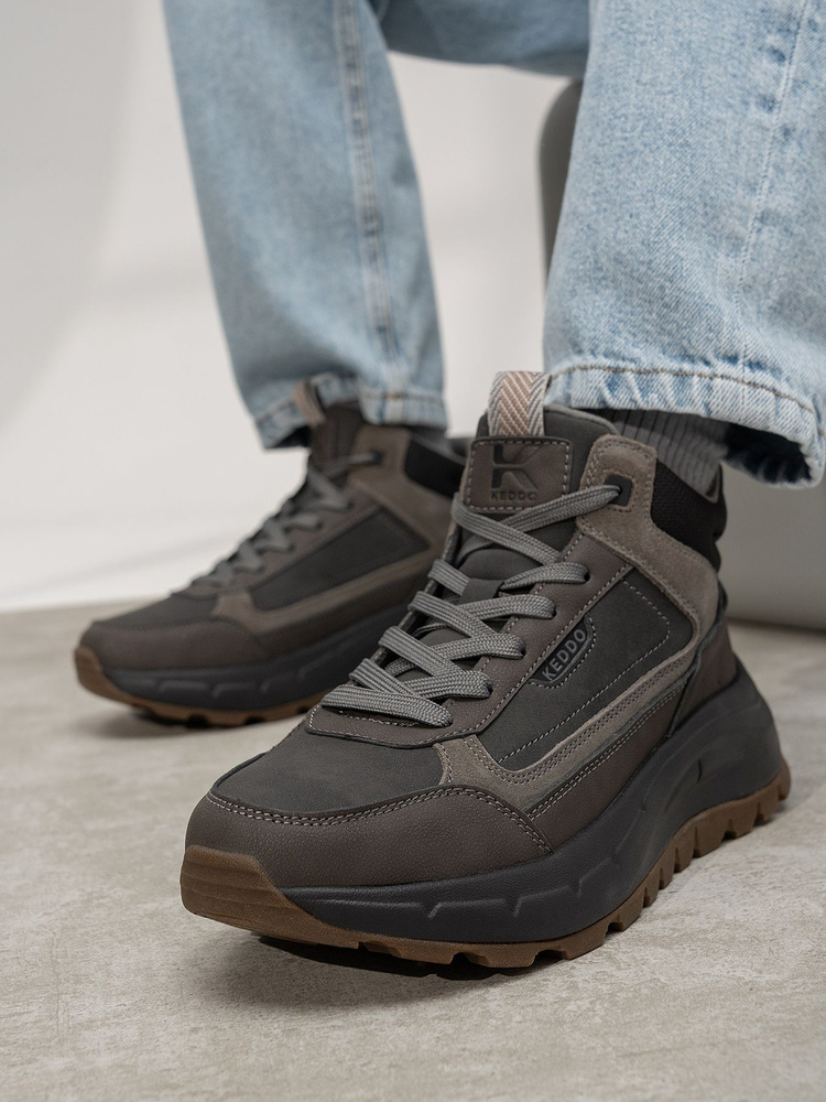 Кроссовки Мужской Keddo Искусственная кожа, Текстиль, размер 40 6 Зима Молния, Шнурки ...