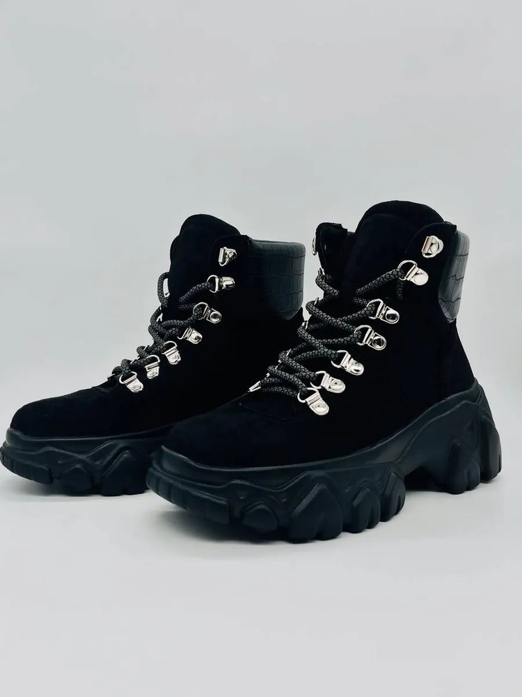 Ботинки Женский Paolo Conte черный, зернистый черный, размер 37 Еврозима 6 Шнурки Платформа ...