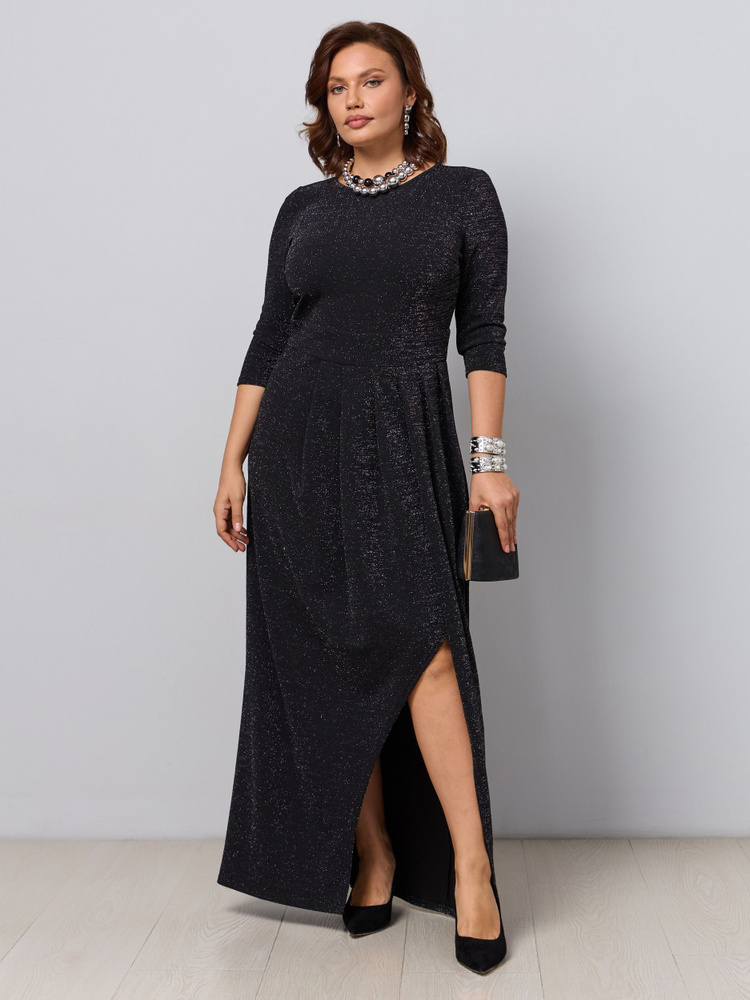 Платье Женский SPARADA черный Вечерний/праздничный Три четверти Трикотаж Разрезы, размер 56 ...