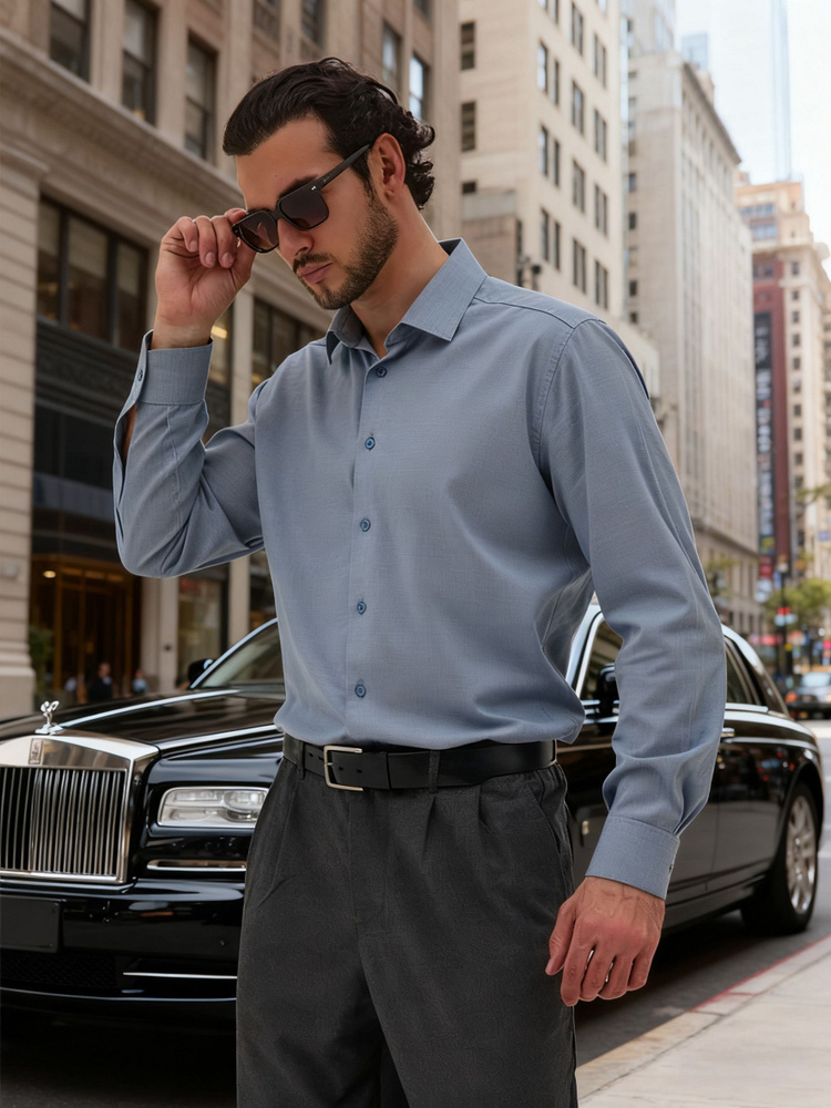 Рубашка Мужской Brostem синий космос Бамбуковое волокно Декоративные пуговицы Однотонный, размер ...