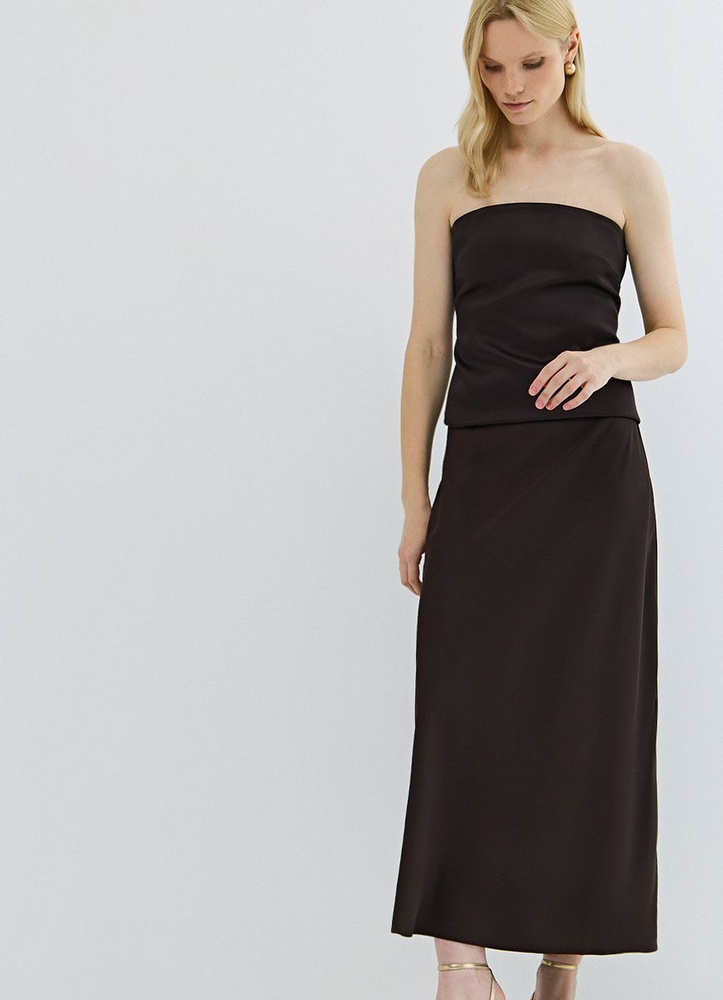 Юбка Женский O'STIN шоколадный Текстиль, размер 46 Без застежки На любой сезон прямой купить c ...