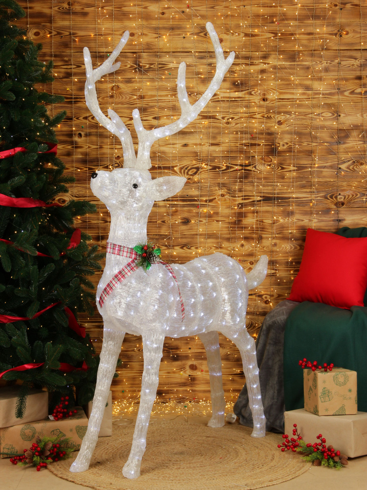 Олень новогодний под елку светящийся 160 см, акриловый, белый купить c ...
