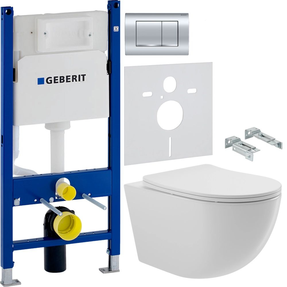 Комплект 3 в 1 Унитаз подвесной Aqueduto Ovo OVO0110 / Инсталляция с кнопкой Geberit Duofix ...