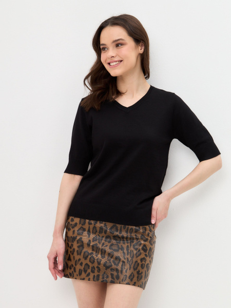 Джемпер Женский ILADY черный Хлопок, Эластан, размер 44, 46 Без застежки свободный Короткий ...