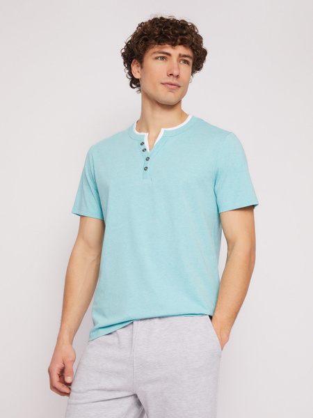 Футболка Мужской Zolla бирюзовый, размер 50 Хлопок, Полиэстер Повседневный Китай, рост 182-188 ...