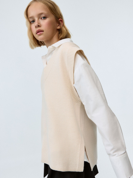 Жилет Девочки SELA слоновая кость, размер 140 прямой Без застежки Офисный/школьный Китай купить ...