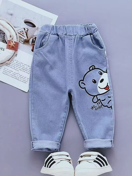 Джинсы Мальчики, Девочки BCATON теплый бежевый Хлопок, размер 110 облегающий Средняя, рост 110 ...