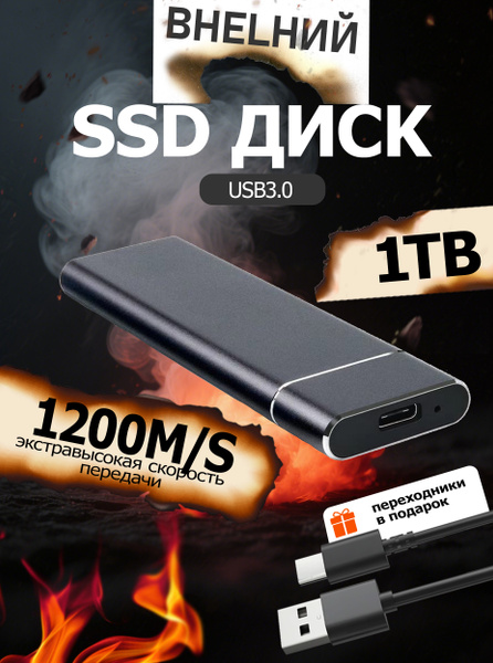 1 ТБ Внешний SSD-диск (MK-AGTYP), USB 3.0, чтение - 30 Мб/с, запись - 30 Мб/с, Металл, черный ...
