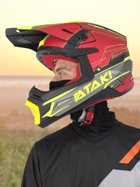 Шлем кроссовый ATAKI SC-18 BLAZE - красный, серый, Hi-Vis зелёный ...