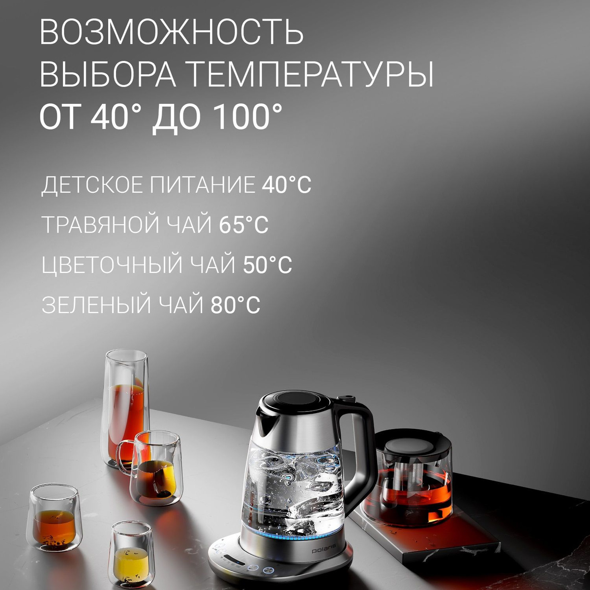 Электрический чайник Polaris PWK 1775CGLD Wi-Fi IQ Home с подсветкой и ...