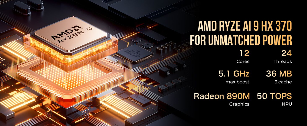 GMKtec Мини-ПК EVO-X1 (AMD Ryzen AI 9 HX 370, RAM 32 ГБ, SSD 1024 ГБ, AMD Radeon 890M, Windows ...