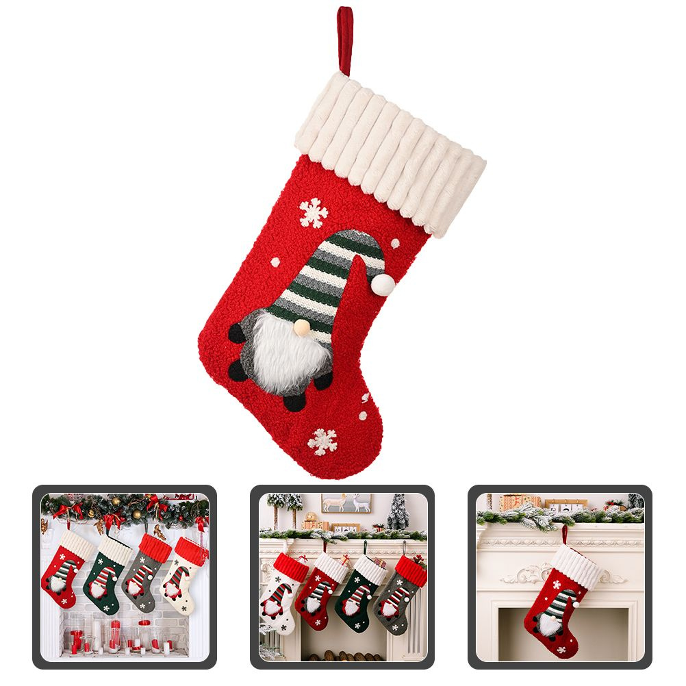 Рождественский Носок, Красный, Из Ткани, С Висячим Декором, 1 Комплект ...