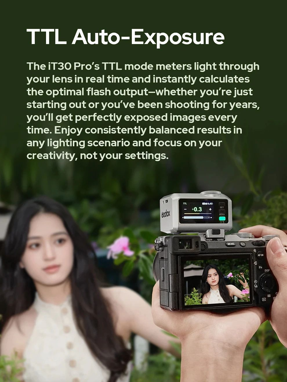 Godox iT30Pro-F мини-вспышка с сенсорным экраном,поддерживающая TTL,беспроводную синхронизацию 2 ...