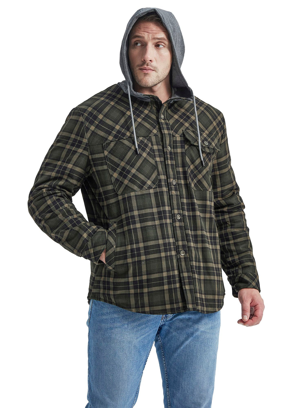 Куртка Мужской KERNA Декоративные пуговицы красный капюшон Лавсан, Спандекс, размер 50 Длинный ...