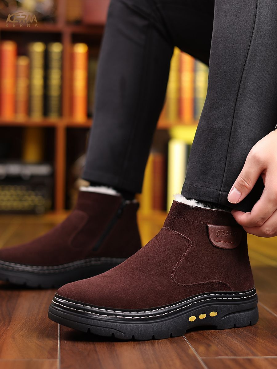 Кроссовки Мужской KERNA Замша, Мех шерстяной Бадминтон, Бег, размер 45 R (средняя) Зима Молния ...