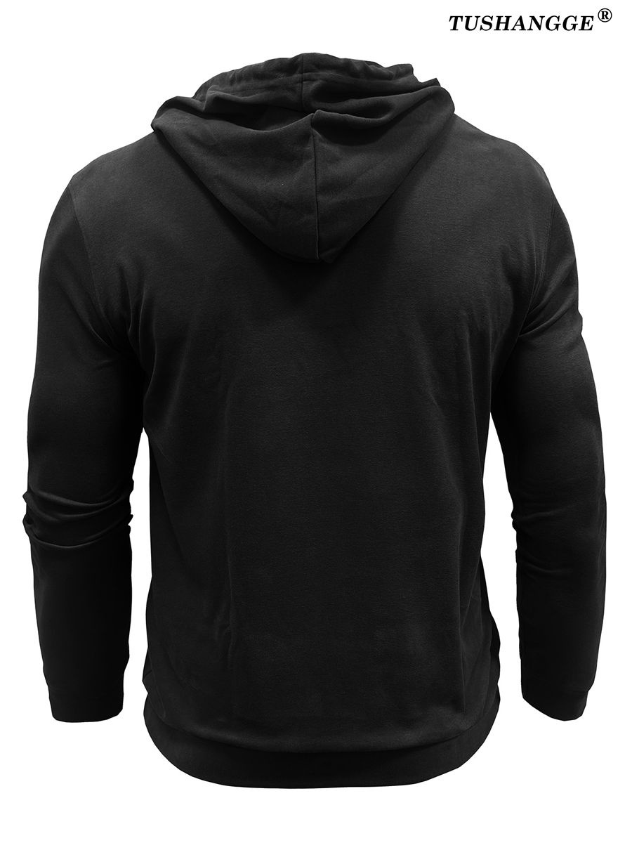 Лонгслив Мужской TUSHANGGE кофе Длинный, размер 54 Хлопок, Полиэфирное волокно Воротник, Карманы ...